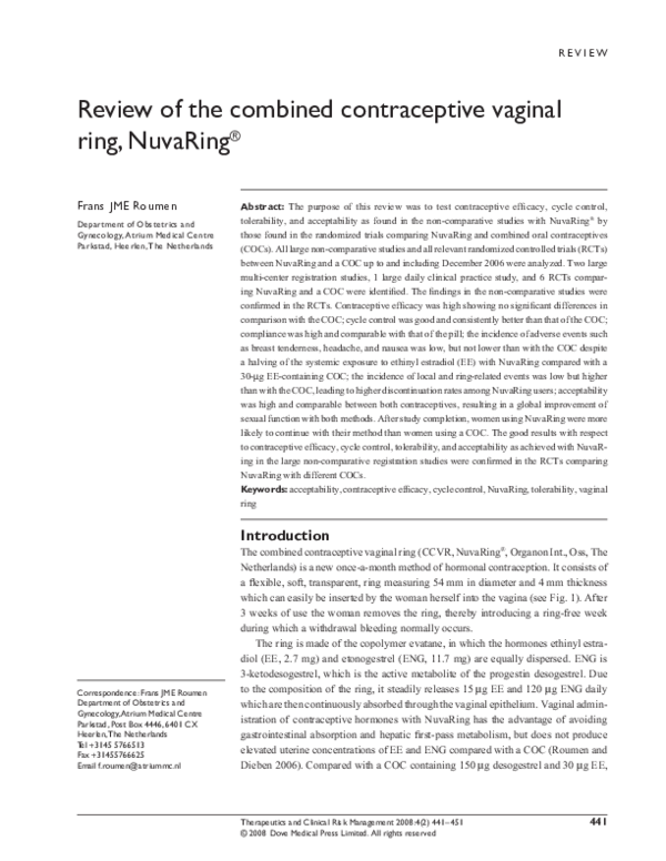 (PDF) Review of the combined contraceptive vaginal ring, NuvaRing