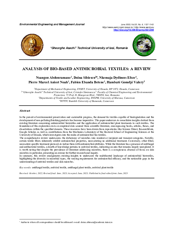 Pdf Analysis Of Bio Based Antimicrobial Textiles A Review