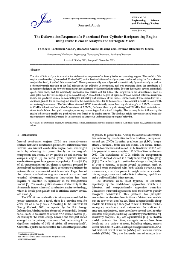 (PDF) The Deformation Response of a Functional Four-Cylinder Reciprocating Engine using Finite ...