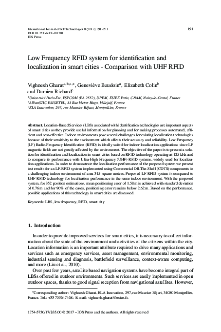 (PDF) Low Frequency RFID system for identification and localization in ...