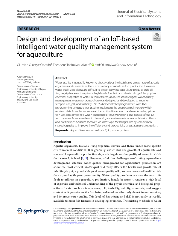 (PDF) Design and development of an IoT-based intelligent water quality ...