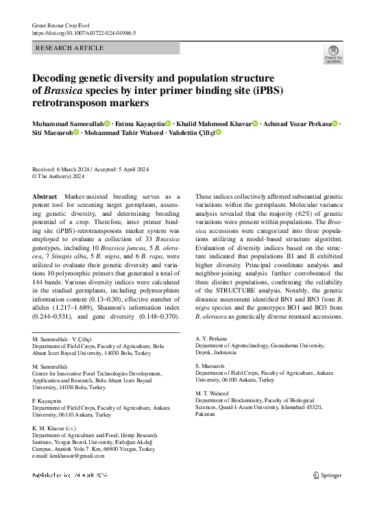(PDF) Decoding genetic diversity and population structure of Brassica species by inter primer ...