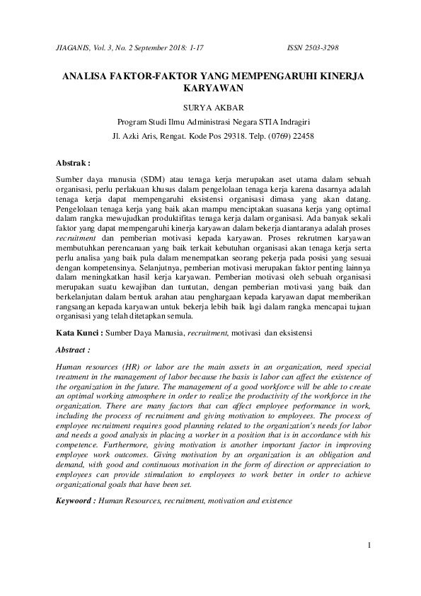 (PDF) Analisa Faktor-Faktor Yang Mempengaruhi Kinerja Karyawan