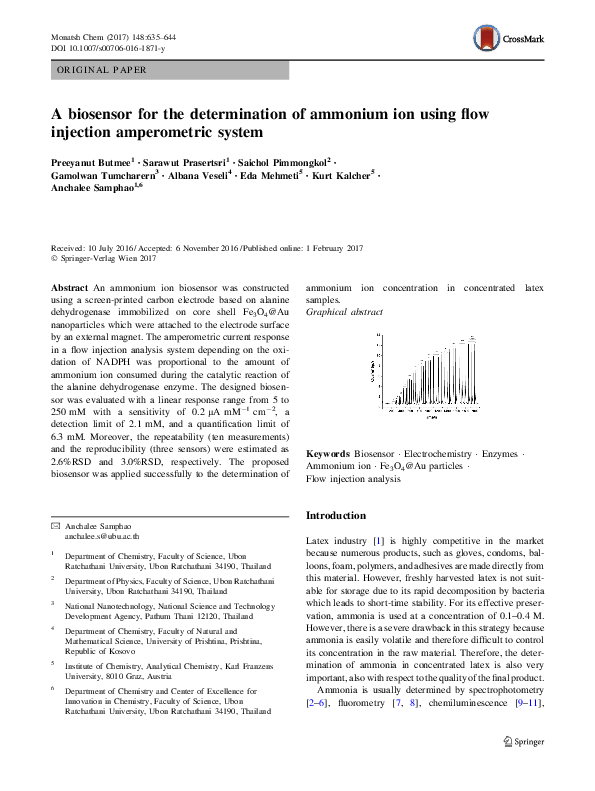 Pdf A Biosensor For The Determination Of Ammonium Ion Using Flow Injection Amperometric System