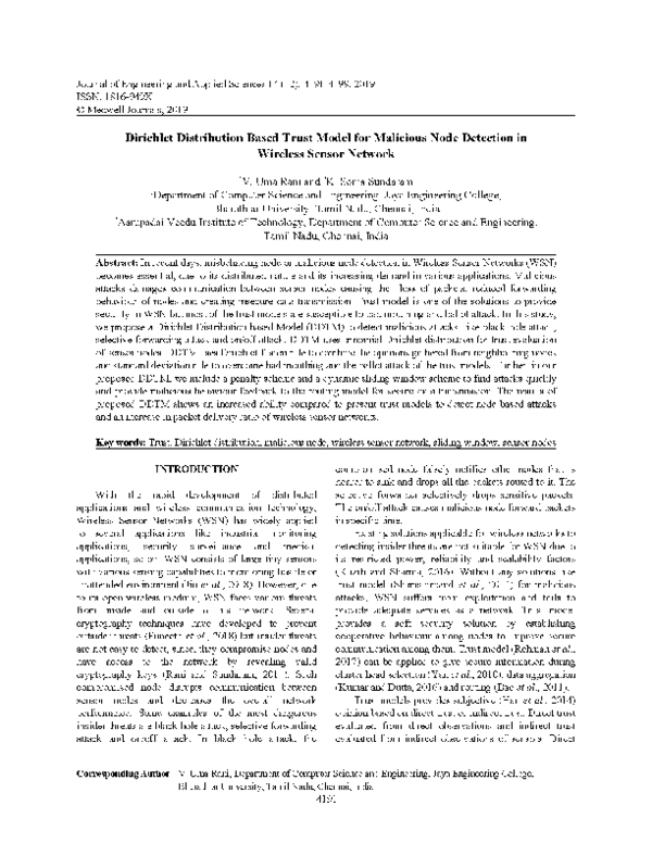 (PDF) Dirichlet Distribution Based Trust Model for Malicious Node Detection in Wireless Sensor ...