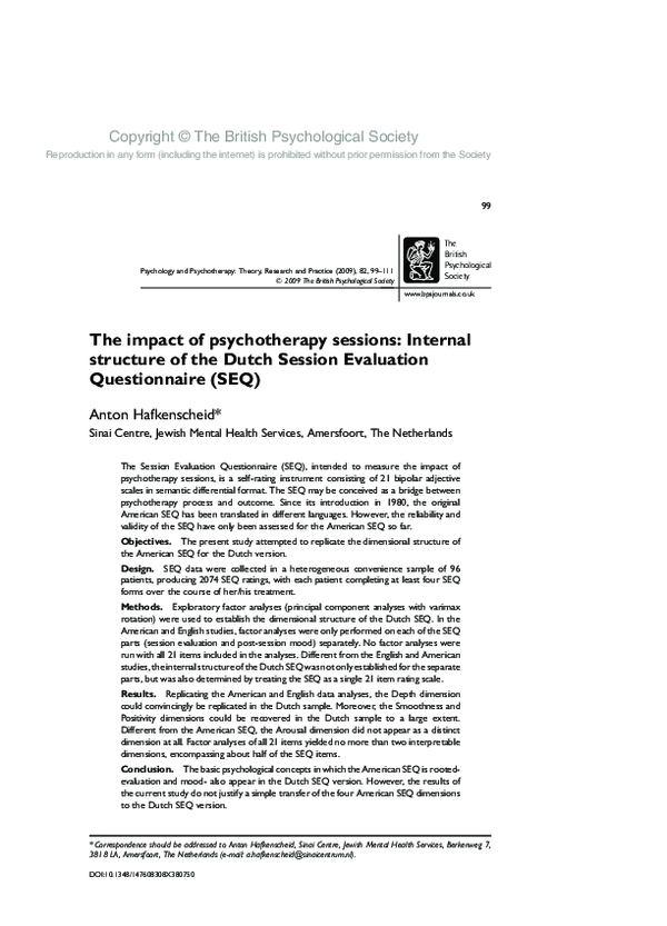 (PDF) The impact of psychotherapy sessions: Internal structure of the ...