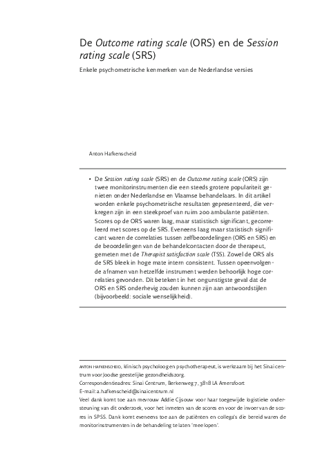 (PDF) De Outcome rating scale (ORS) en de Session rating scale (SRS)