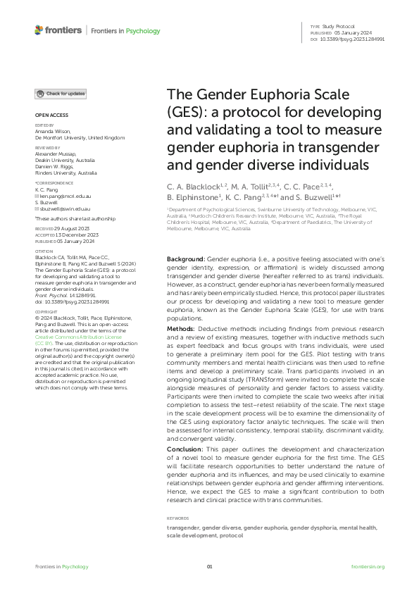(PDF) The Gender Euphoria Scale (GES): a protocol for developing and ...