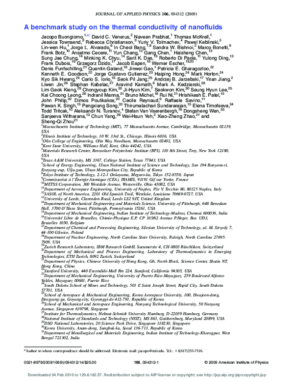 (PDF) A benchmark study on the thermal conductivity of nanofluids ...