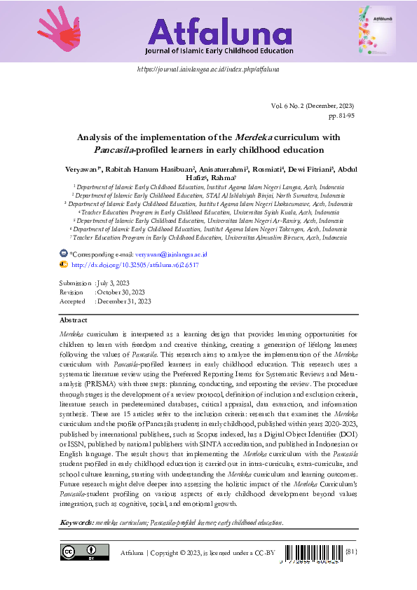 (PDF) Analysis of the implementation of the Merdeka curriculum with Pancasila-profiled learners ...