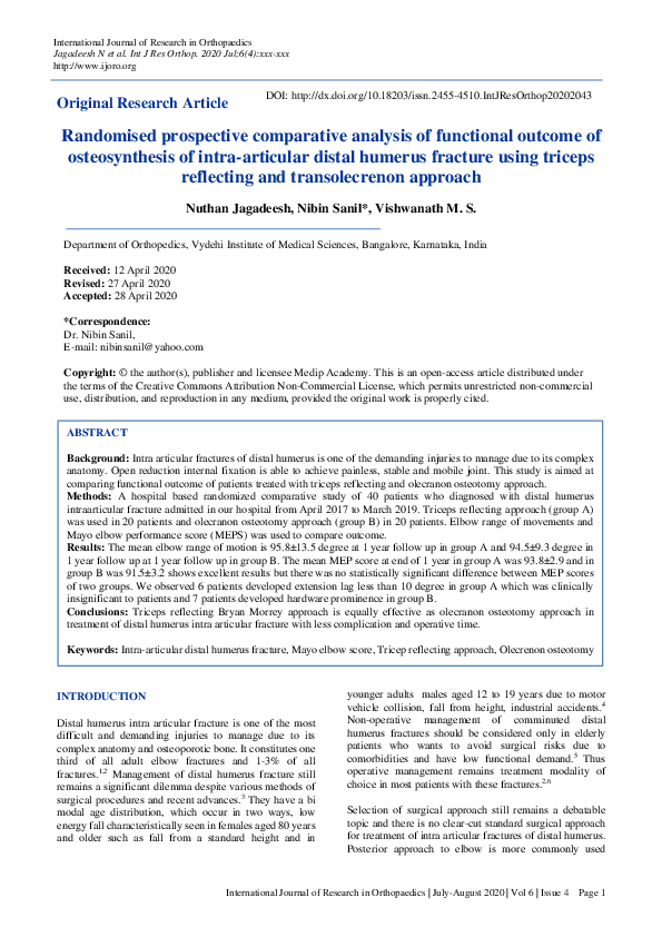 (PDF) Randomised prospective comparative analysis of functional outcome of osteosynthesis of ...