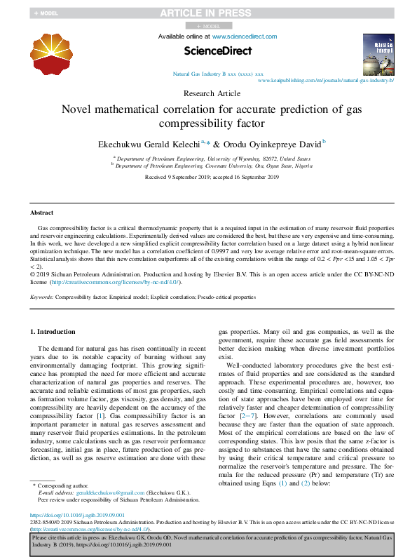Pdf Novel Mathematical Correlation For Accurate Prediction Of Gas