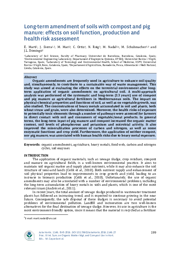 (PDF) Long-term amendment of soils with compost and pig manure: effects ...
