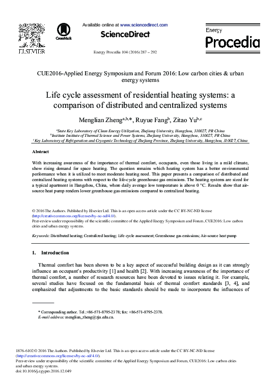 (PDF) Life Cycle Assessment of Residential Heating Systems: A ...
