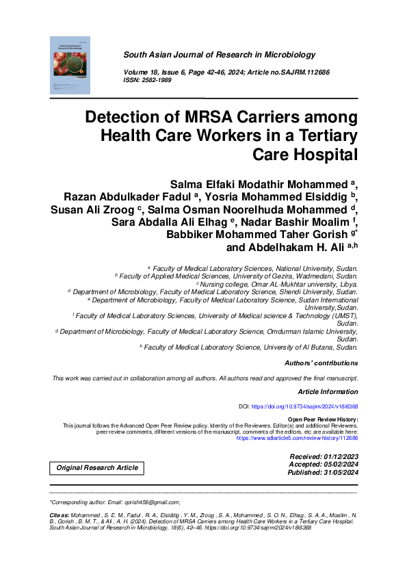 (PDF) Detection of MRSA Carriers among Health Care Workers in a ...