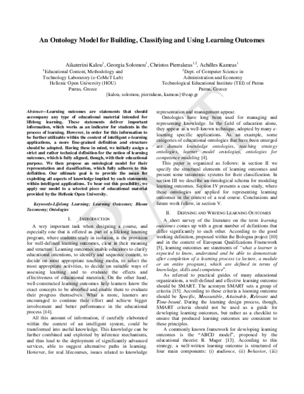 Pdf An Ontology Model For Building Classifying And Using Learning