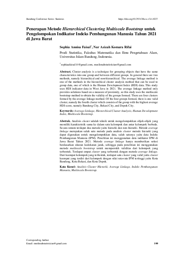 (PDF) Penerapan Metode Hierarchical Clustering Multiscale Bootstrap untuk Pengelompokan ...