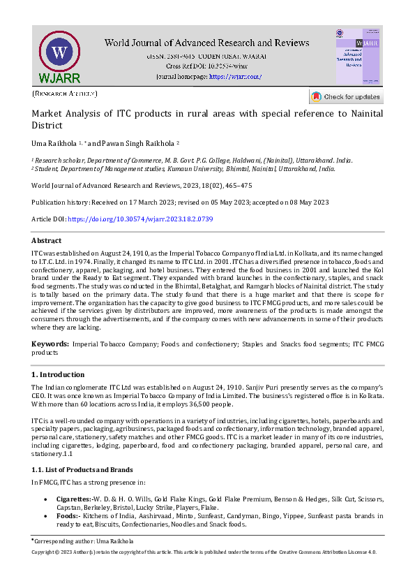 (PDF) Market Analysis of ITC products in rural areas with special ...