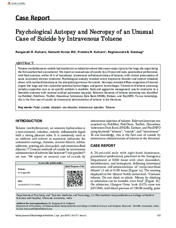 (PDF) Psychological Autopsy and Necropsy of an Unusual Case of Suicide ...