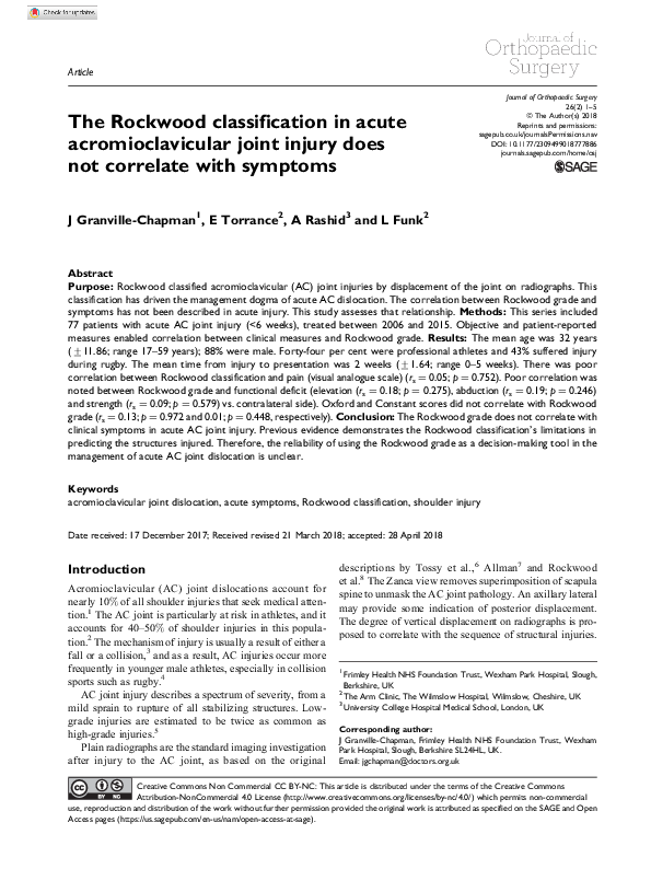 (PDF) The Rockwood classification in acute acromioclavicular joint ...