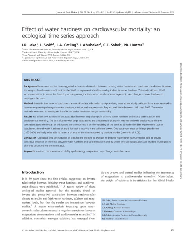 (PDF) Effect of water hardness on cardiovascular mortality: an ...