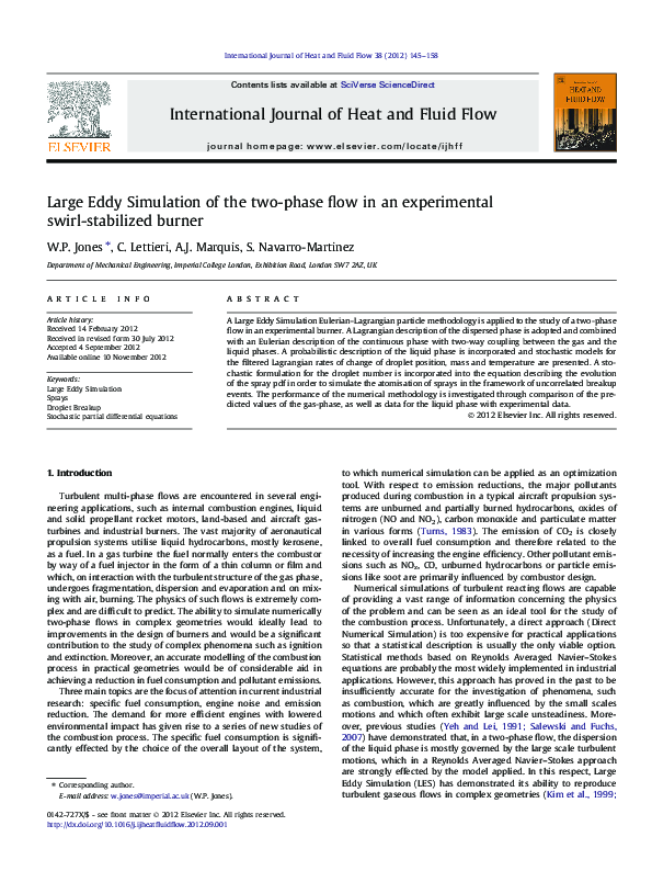 (PDF) Large Eddy Simulation of the two-phase flow in an experimental swirl-stabilized burner