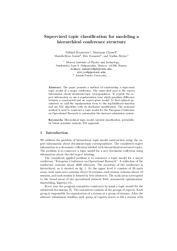 (PDF) Supervised Topic Classification for Modeling a Hierarchical Conference Structure | Massih ...