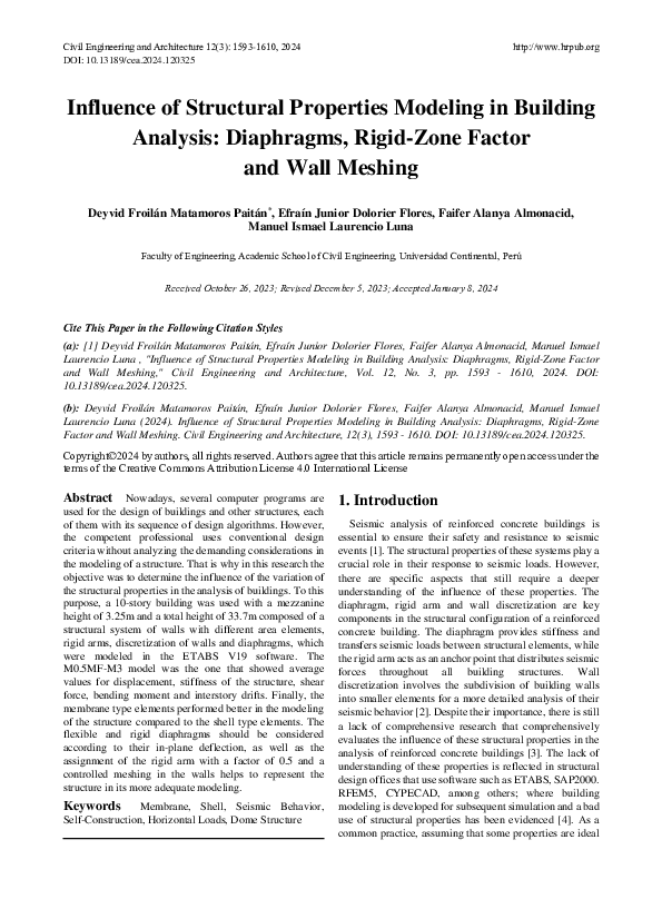 (PDF) Influence of Structural Properties Modeling in Building Analysis: Diaphragms, Rigid-Zone ...