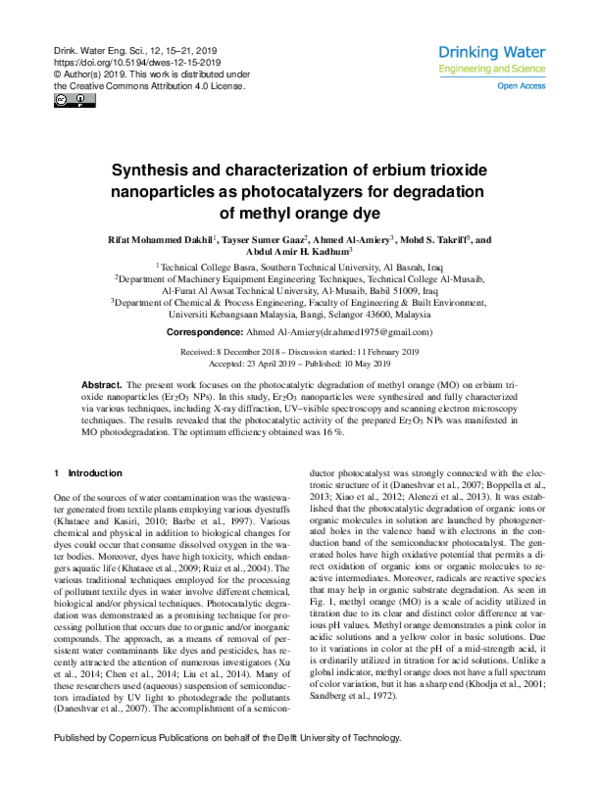 (PDF) Synthesis and Characterization of Erbium Trioxide Nanoparticles as Photo-Catalytic for ...