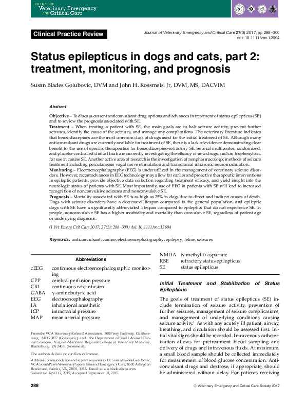 (PDF) Status epilepticus in dogs and cats, part 2: treatment ...