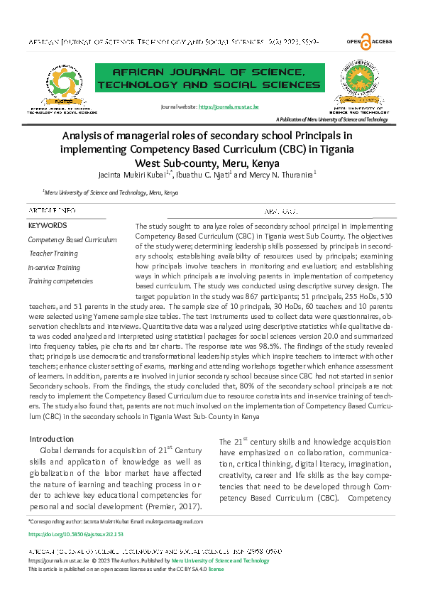 (PDF) Analysis of managerial roles of secondary school Principals in ...