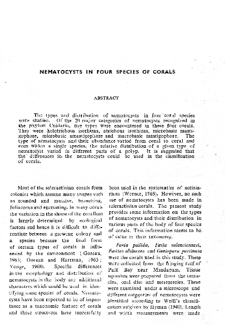 (PDF) Nematocysts in four species of corals