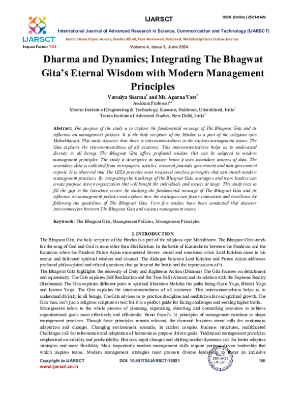 (PDF) Dharma and Dynamics; Integrating The Bhagwat Gita’s Eternal ...