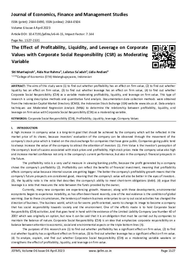 (PDF) The Effect of Profitability, Liquidity, and Leverage on Corporate ...