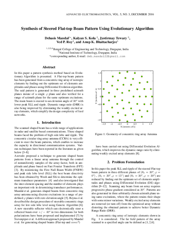 (PDF) Synthesis of Steered Flat-top Beam Pattern Using Evolutionary Algorithm