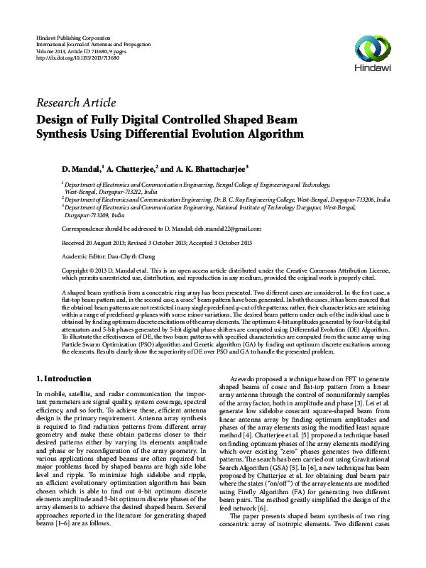 (PDF) Design of Fully Digital Controlled Shaped Beam Synthesis Using Differential Evolution ...
