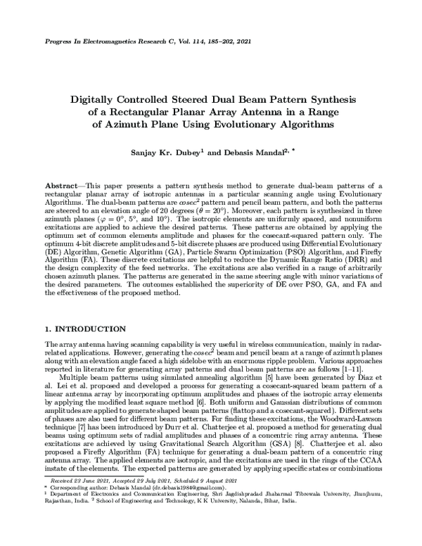 (PDF) Digitally Controlled Steered Dual Beam Pattern Synthesis of a Rectangular Planar Array ...
