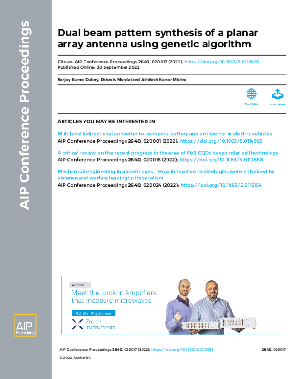 (PDF) Dual beam pattern synthesis of a planar array antenna using genetic algorithm