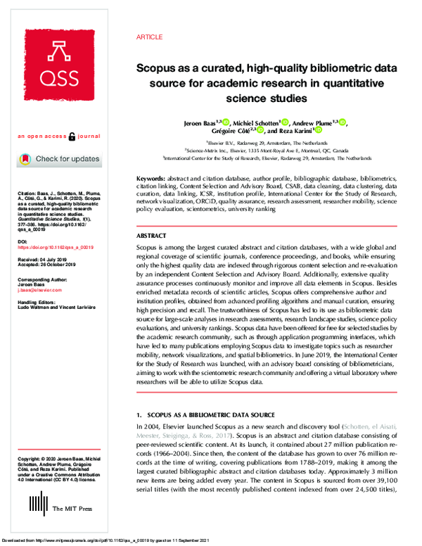 (PDF) Scopus as a curated, high-quality bibliometric data source for academic research in ...