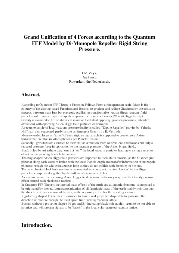 (PDF) Grand Unification of 4 Forces According to the Quantum FFF Model by di-Monopole Repeller ...