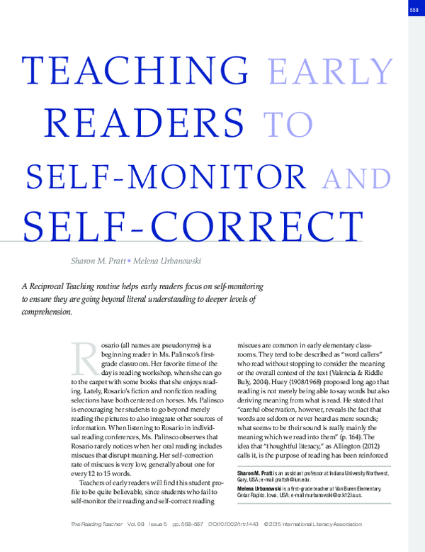 (PDF) Teaching Early Readers to Self-Monitor and Self-Correct