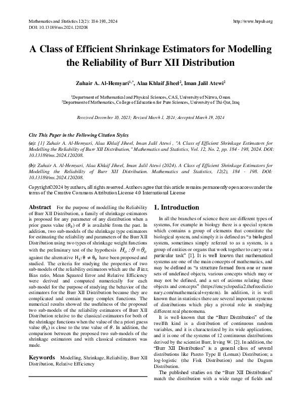 (PDF) Shrinkage Estimators for Burr XII Reliability