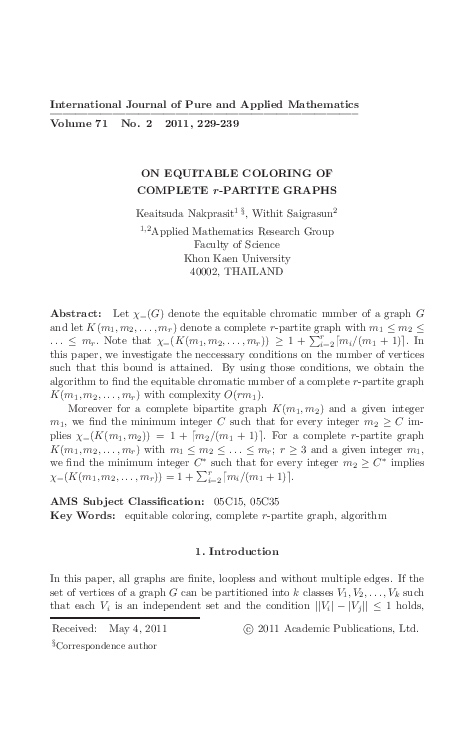 On equitable coloring of complete r-partite graphs