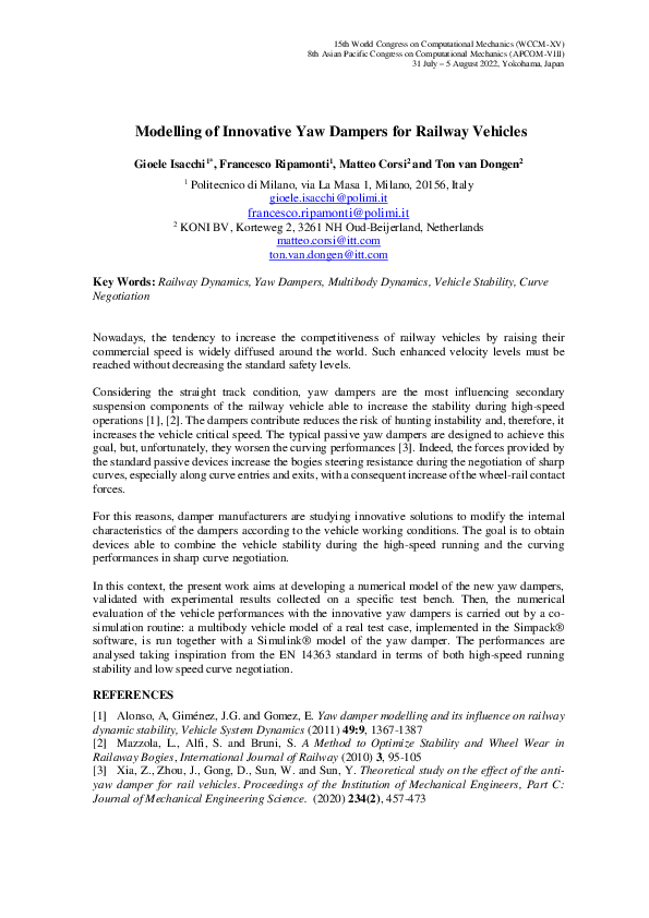 (PDF) Modelling of Innovative Yaw Dampers for Railway Vehicles