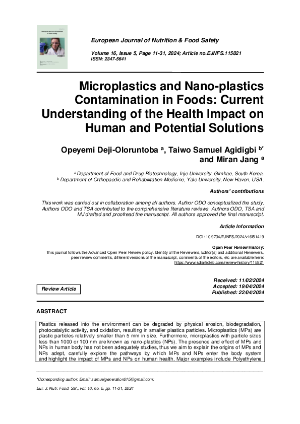 (PDF) Microplastics and Nano-plastics Contamination in Foods: Current ...