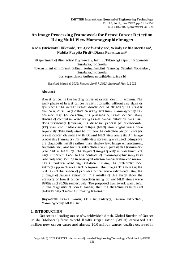 (PDF) An Image Processing Framework for Breast Cancer Detection Using ...