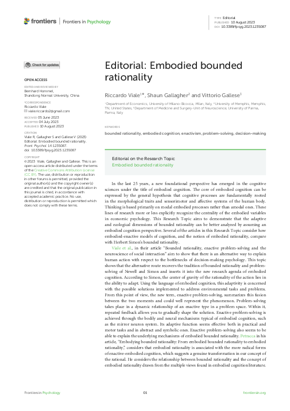 (PDF) Editorial: Embodied bounded rationality