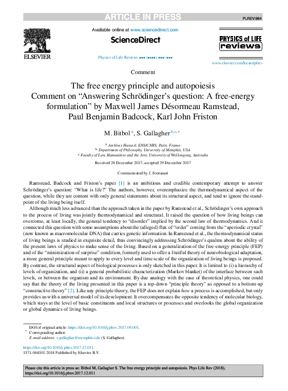 (PDF) The free energy principle and autopoiesis