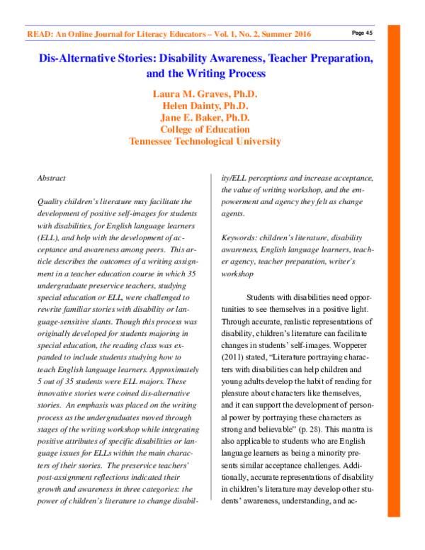 (PDF) Dis-Alternative Stories: Disability Awareness, Teacher ...