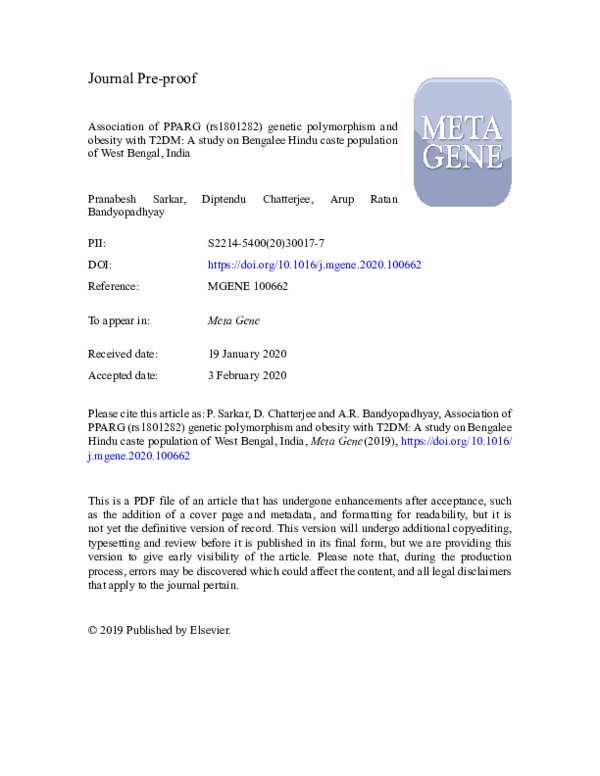 (PDF) Association of PPARG (rs1801282) genetic polymorphism and obesity ...